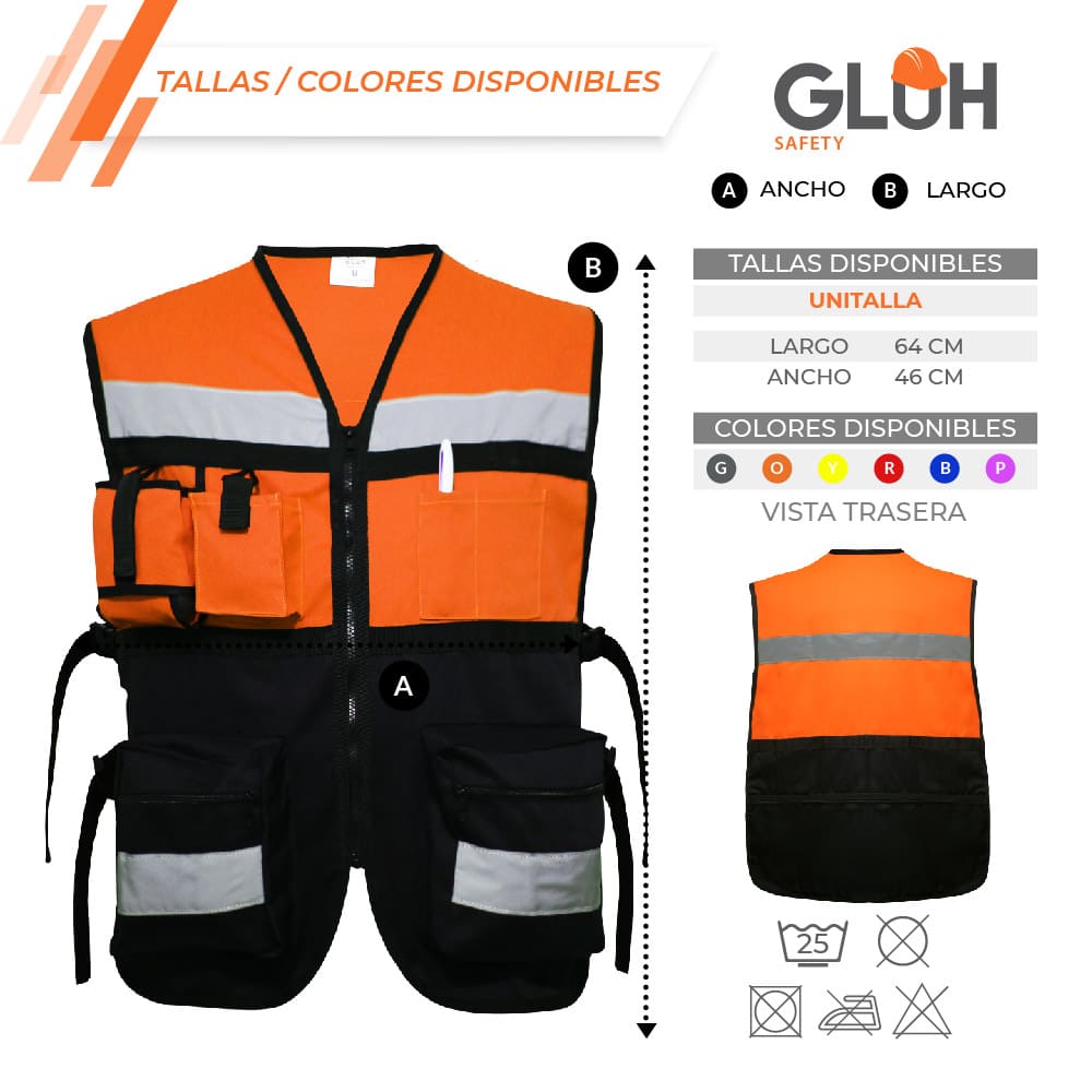 GLUH Internacional | Chaleco Seguridad de Gabardina 100% Algodón "Moon" Naranja